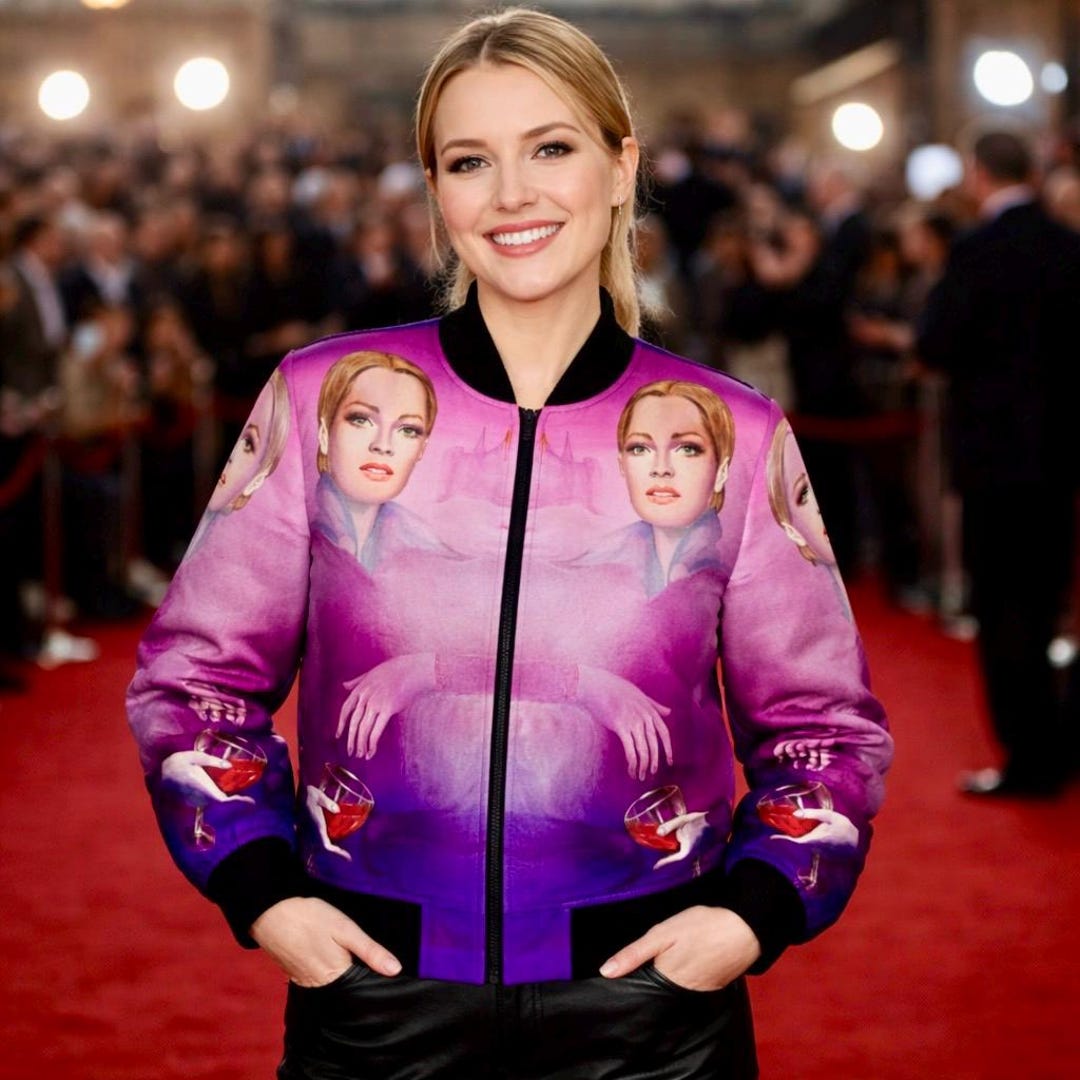 Glam Romy Schneider Portrait Bomber Jacket | Sissi Empress Red Carpet ...