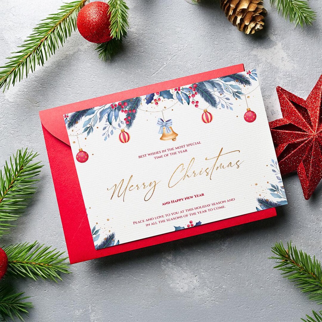 Christmas Digital Card | Customizable Design | Aesthetic Bell Backdrop ...