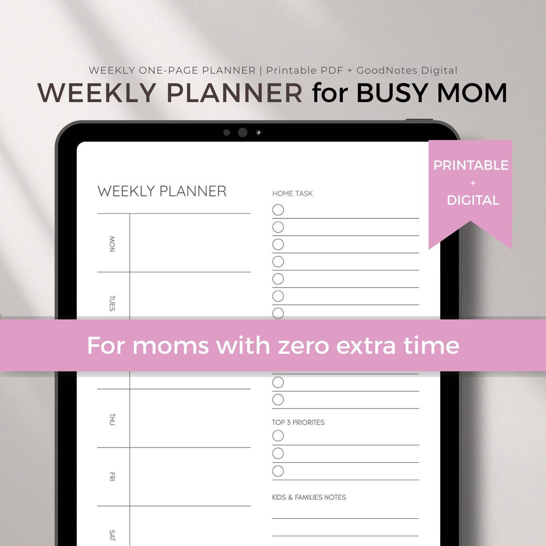 Busy Mom Weekly Planner Printable Undated Minimalist Weekly Schedule ...