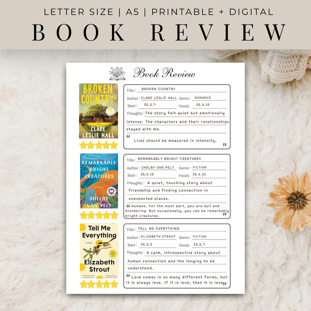 Simple Book Review Template – Quick Review Printable, Minimal Reading ...