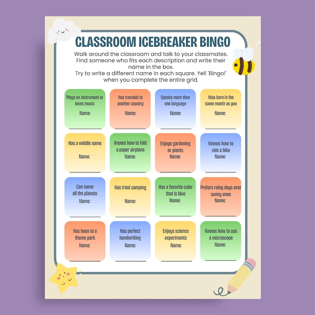 Classroom Icebreaker Bingo Game | Get to Know You Activity (2 PDF Files ...