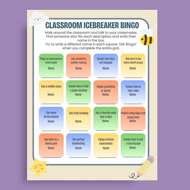 Classroom Icebreaker Bingo Game | Get to Know You Activity (2 PDF Files ...