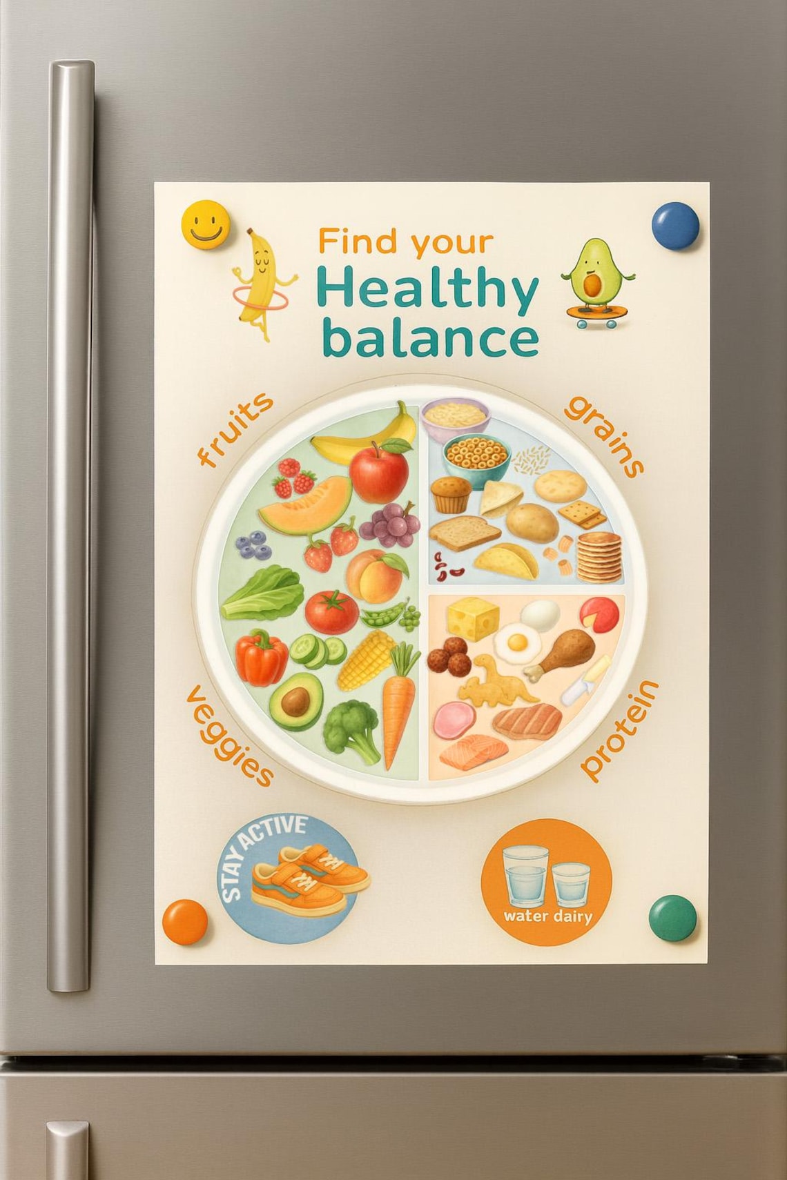 Kids Myplate Nutrition Poster • Healthy Balance Food Chart • Fruits ...