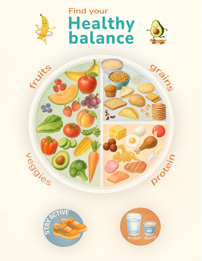 Kids Myplate Nutrition Poster • Healthy Balance Food Chart • Fruits ...