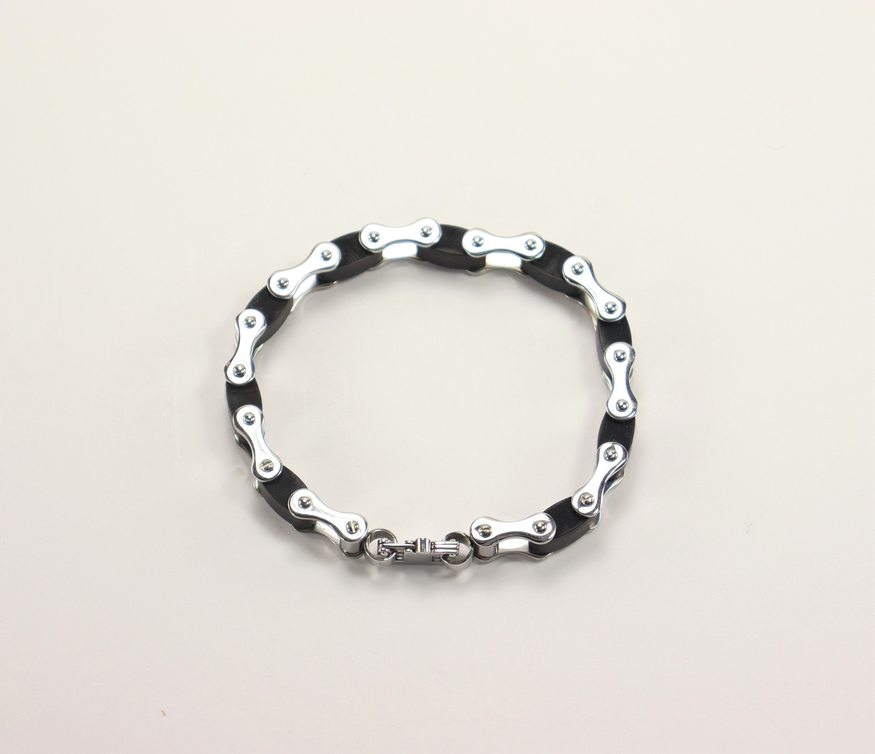 Stainless Steel and Rubber Bike Chain Link Bracelet Adjustable - Etsy