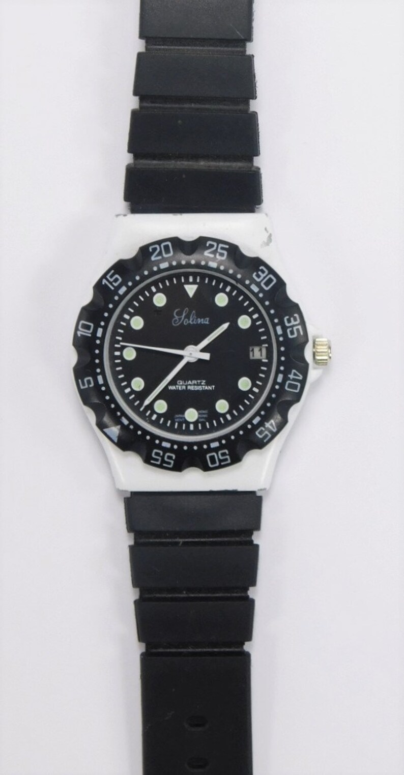 Solina Unisex Sports Watch Black & White Unisex 1990's - Etsy
