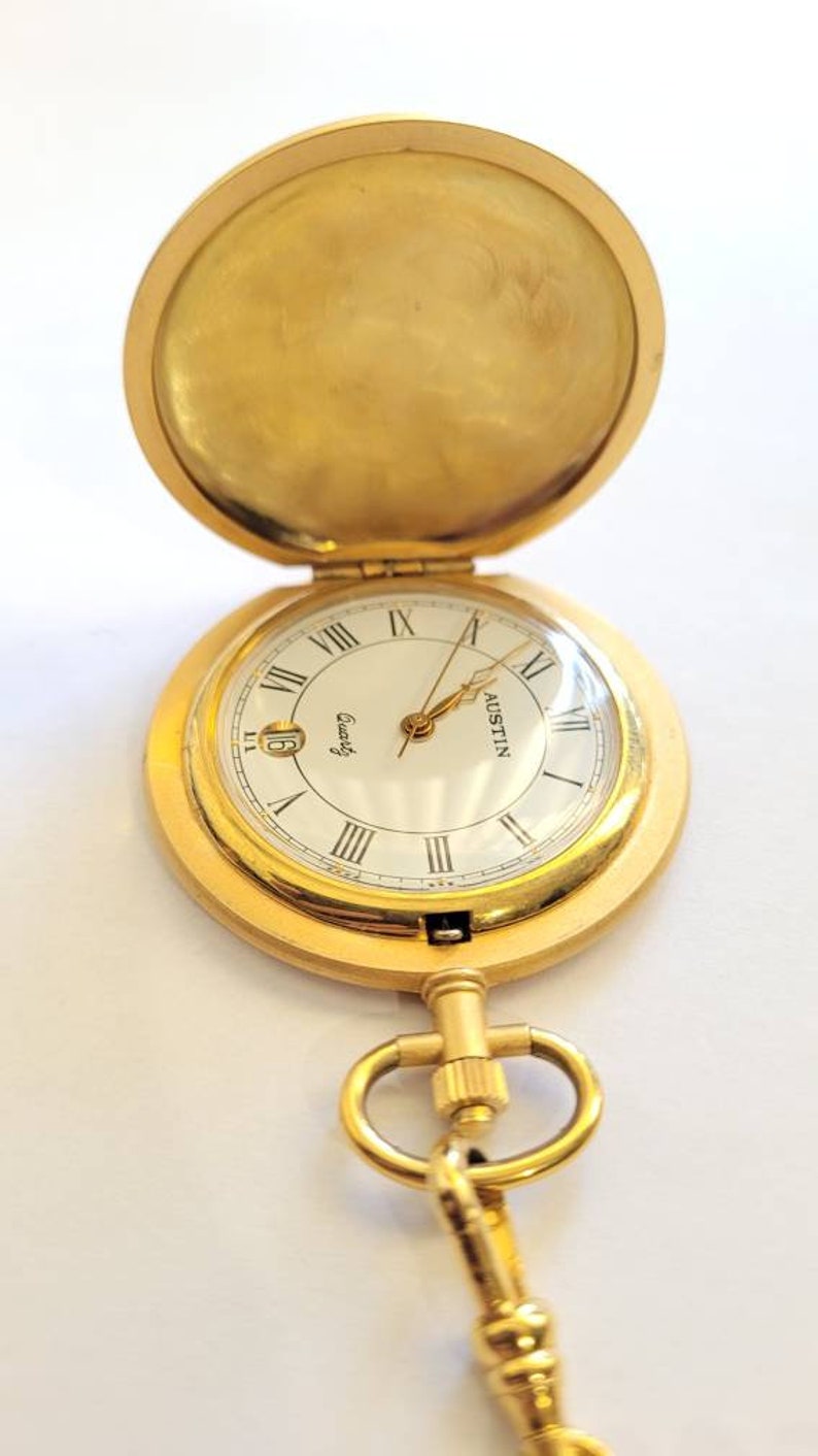 Austin Gold Plated Pocket Watch With Date and Chain Vintage Brand New ...