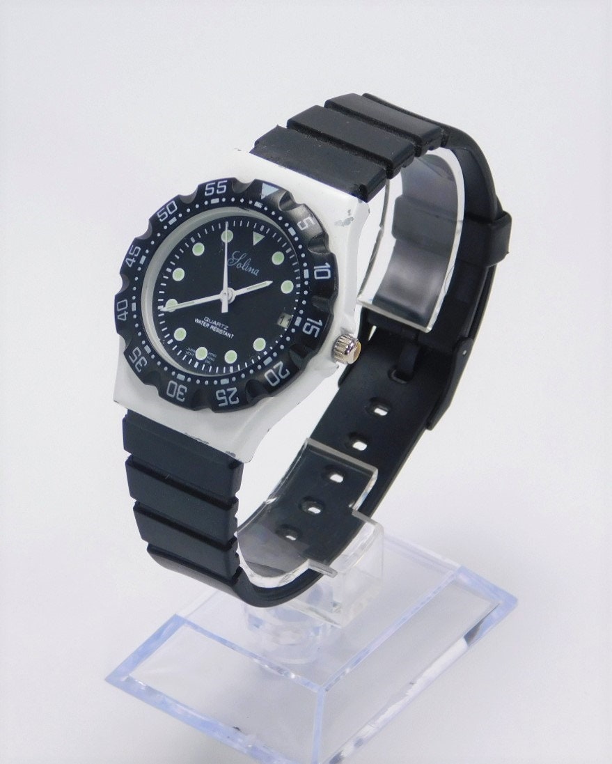 Solina Unisex Sports Watch Black & White Unisex 1990's - Etsy