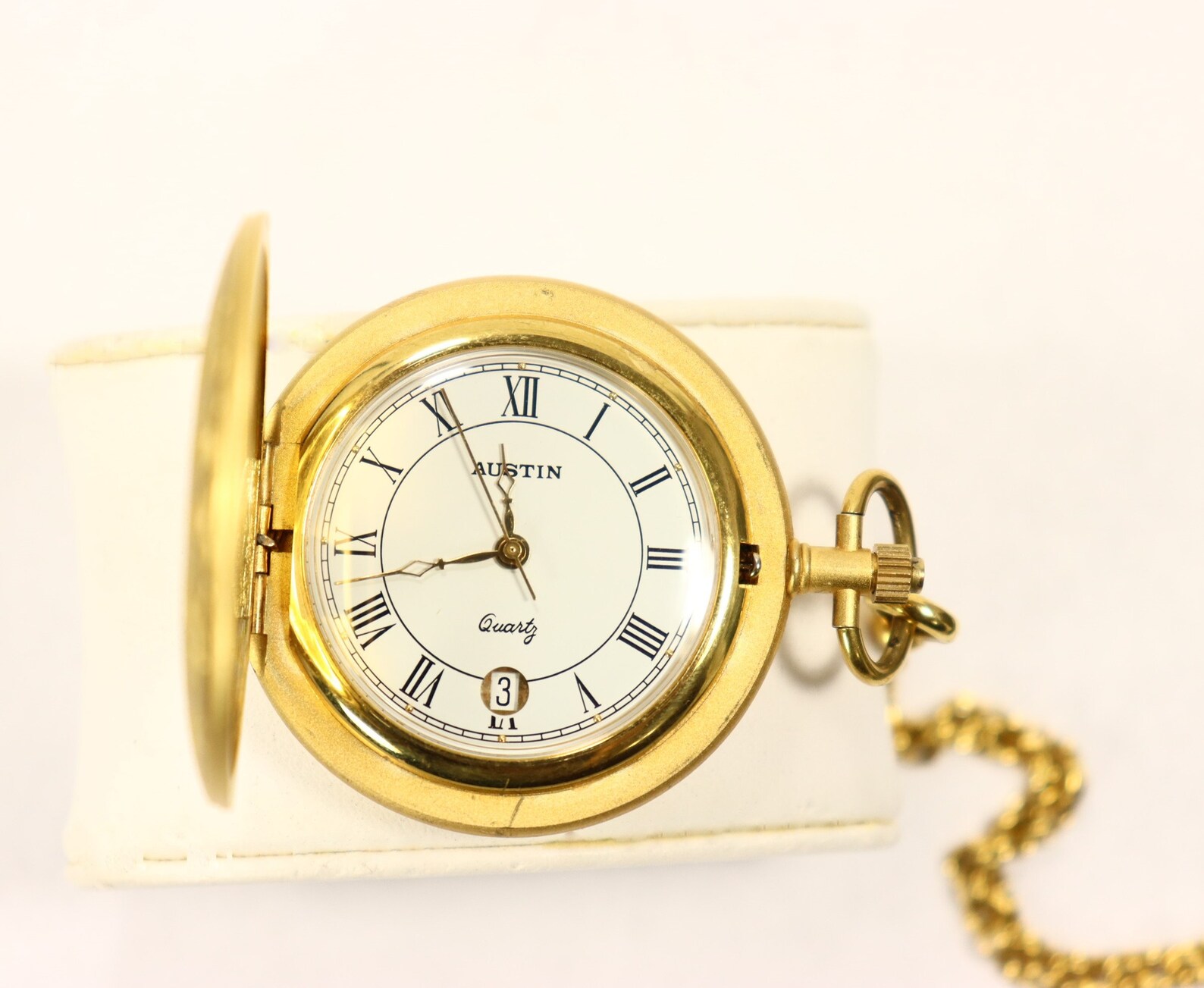 Austin Gold Plated Pocket Watch With Date and Chain Vintage Brand New ...