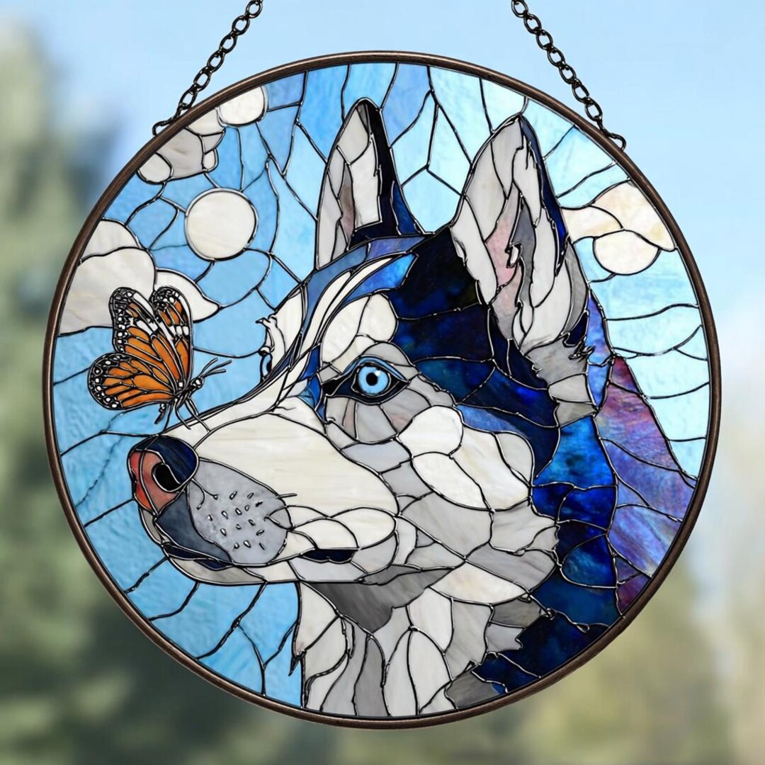 Stained Glass Husky Dog Suncatcher, Husky Window Hanging Decor With ...