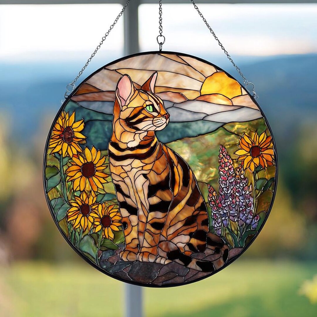 Bengal Cat Stained Glass Window Suncatcher, Custom Cat Lover Gift ...