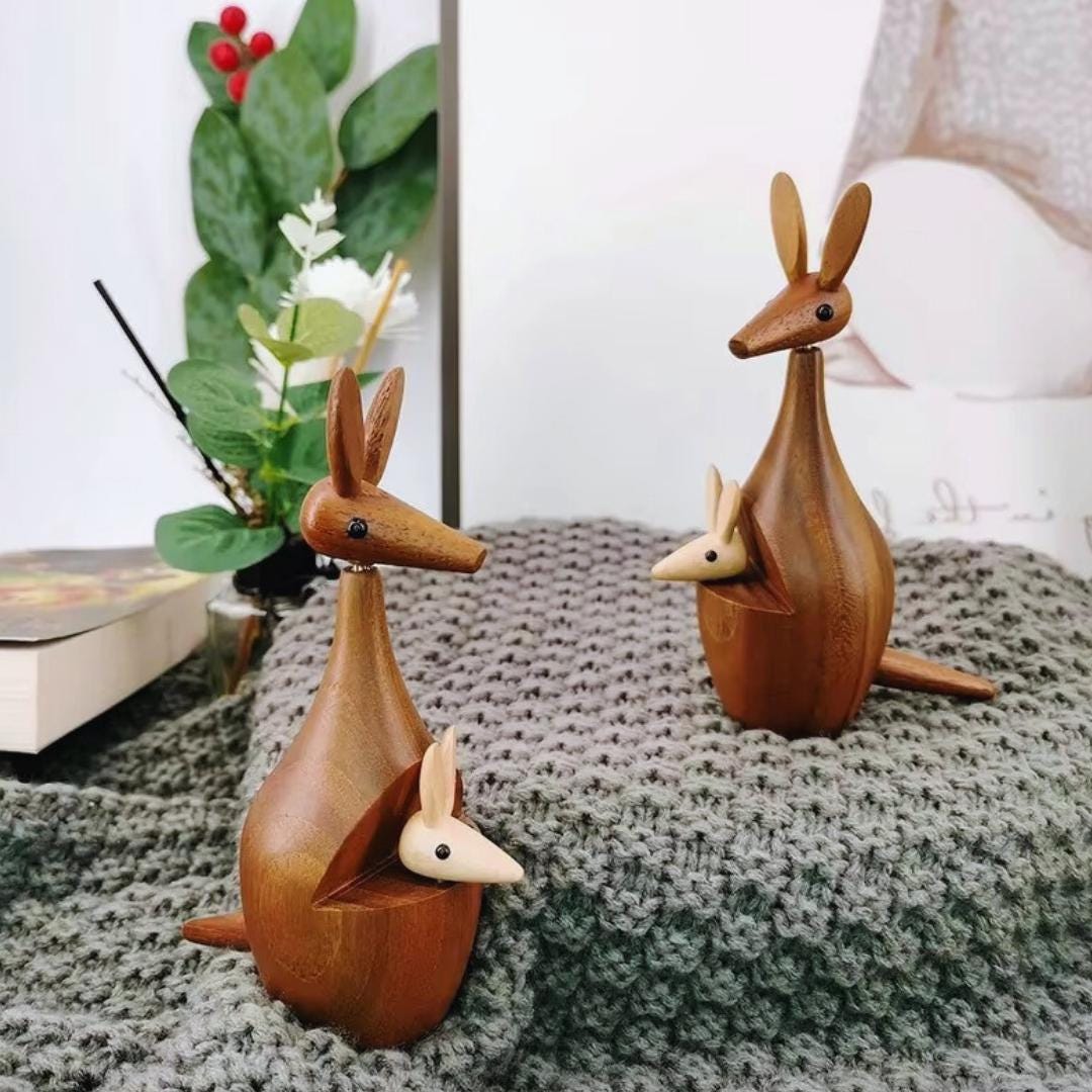 Handcrafted Wooden Kangaroo Figurine, Minimal Animal Sculpture for ...