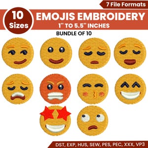 Emoji Embroidery Designs Bundle, 50 Emoticon Embroidery Designs, 10 ...