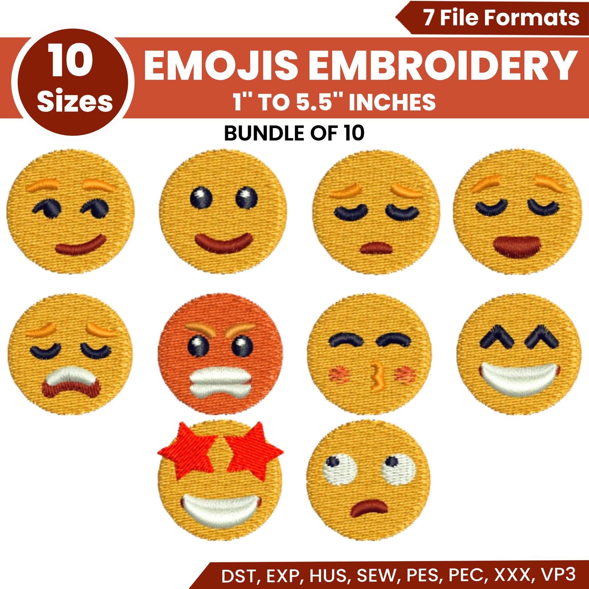 Emoji Embroidery Designs Bundle, 50 Emoticon Embroidery Designs, 10 ...