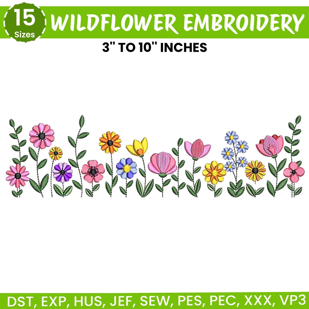 Wildflower Machine Embroidery Design, Flowers Embroidery Design, Girl ...