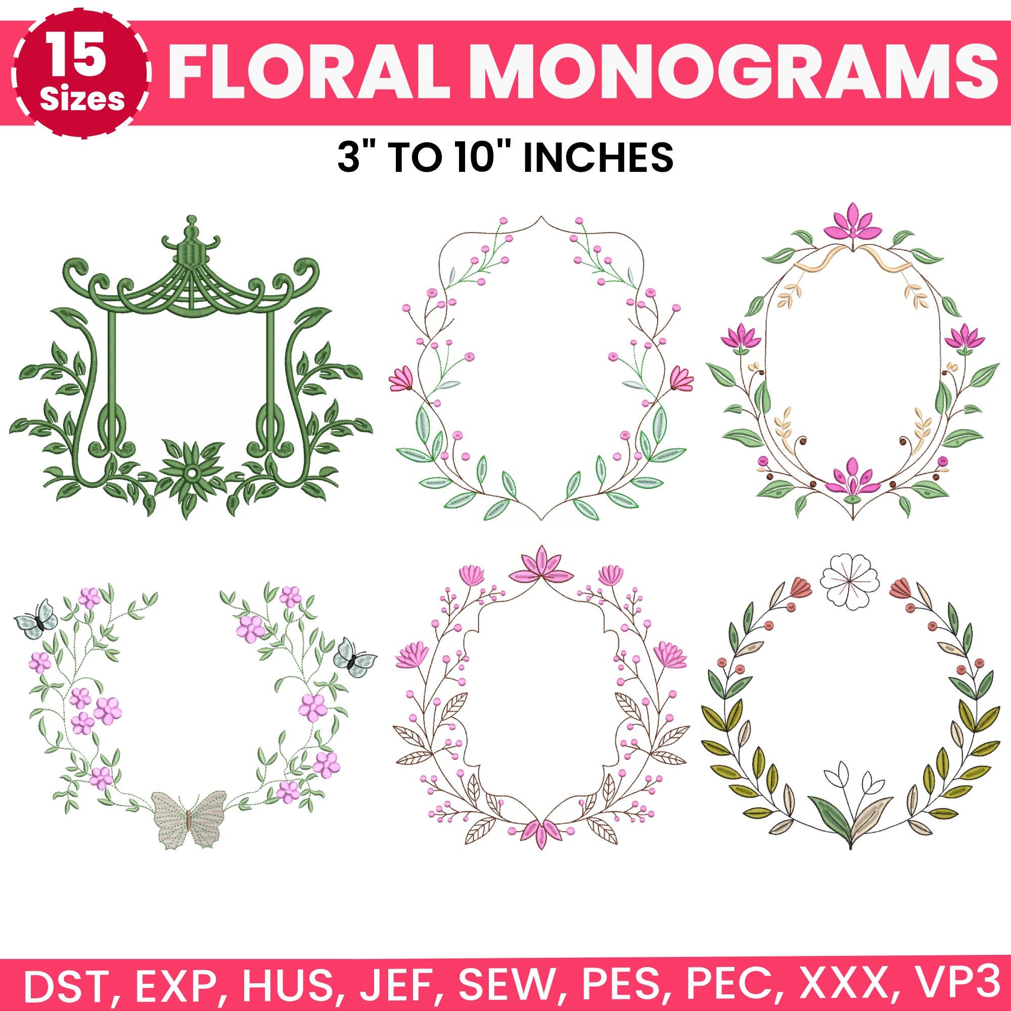 30 Monogram Embroidery Designs, Frames Applique Design, Wreath Crest ...