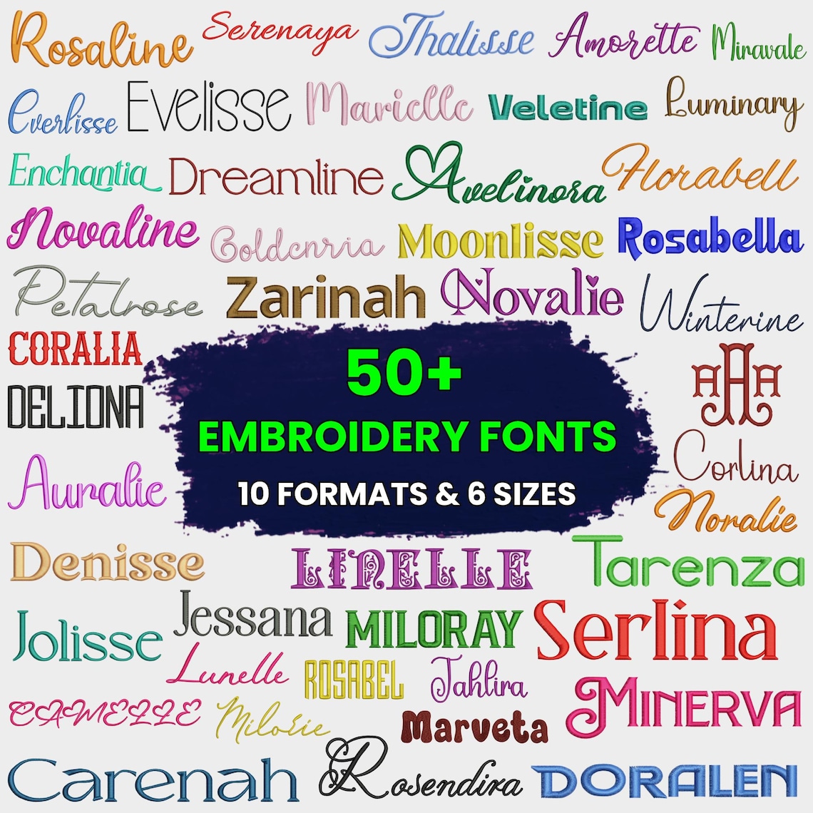 50 Modern Cursive Machine Embroidery Font, Monogram Script Alphabet ...