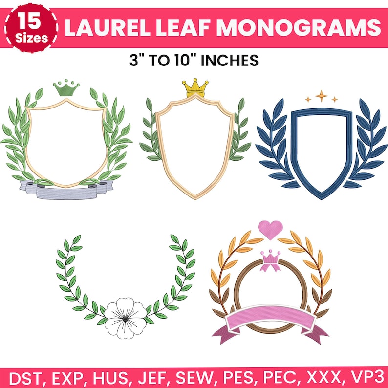 30 Monogram Embroidery Designs, Frames Applique Design, Wreath Crest ...