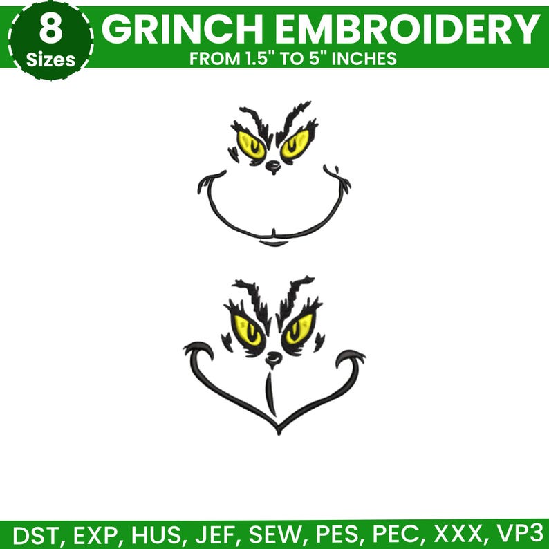Grinch Embroidery Designs, Grinch Machine Embroidery, Christmas ...