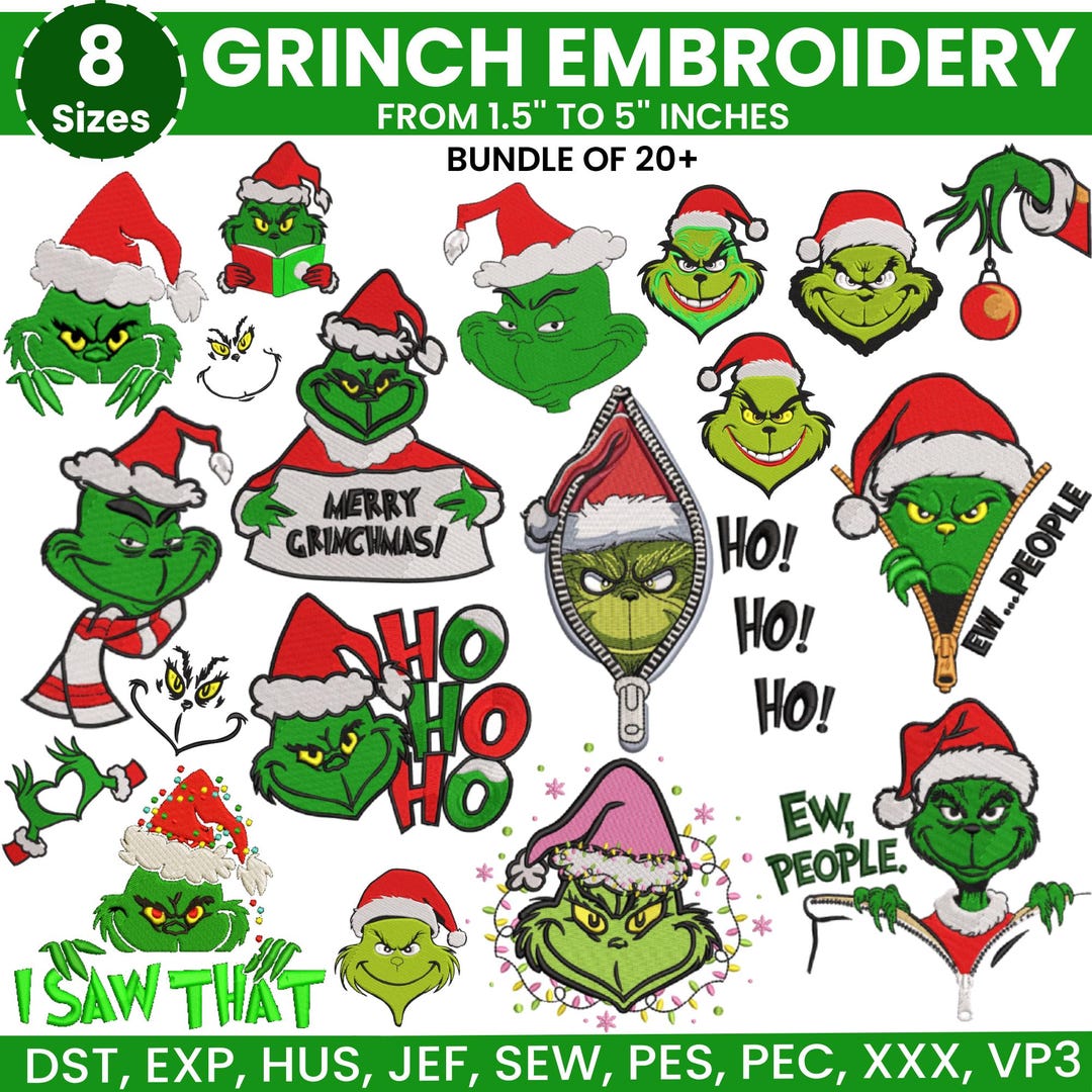 Grinch Embroidery Designs, Grinch Machine Embroidery, Christmas ...