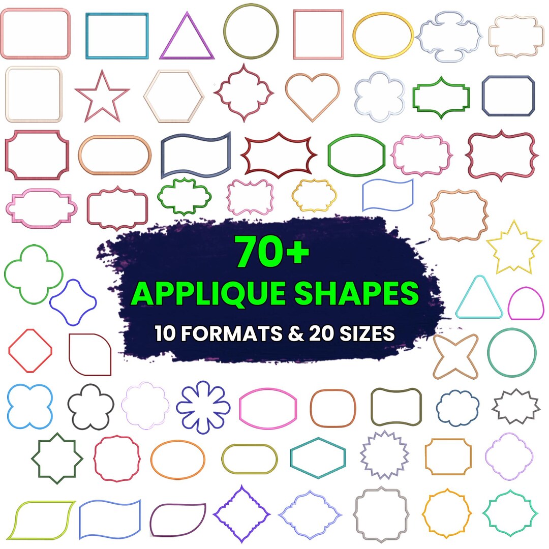 70 Shapes Applique Embroidery Designs, Frames Applique Design, Heart ...