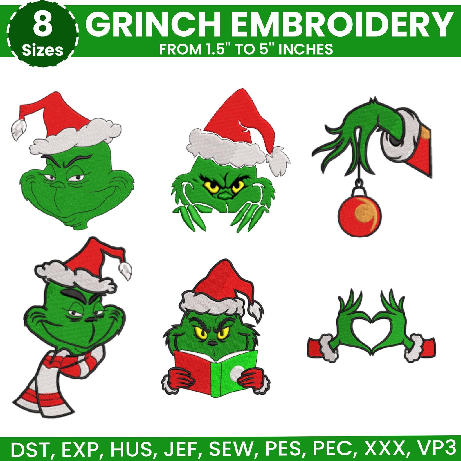 Grinch Embroidery Designs, Grinch Machine Embroidery, Christmas ...