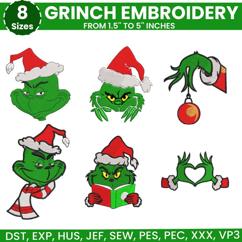 Grinch Embroidery Designs, Grinch Machine Embroidery, Christmas ...