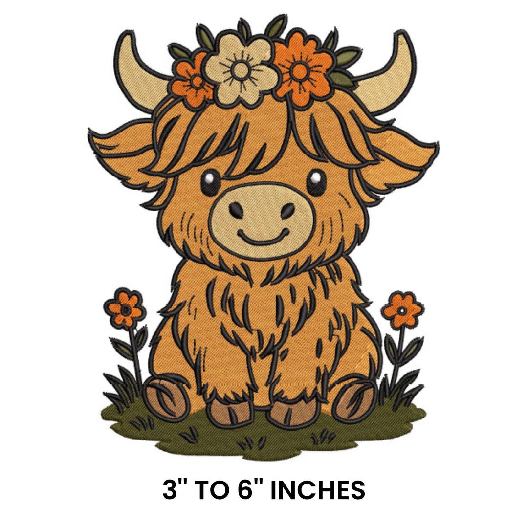 Highland Cow Machine Embroidery Design, Baby Highland Heifer Cow ...
