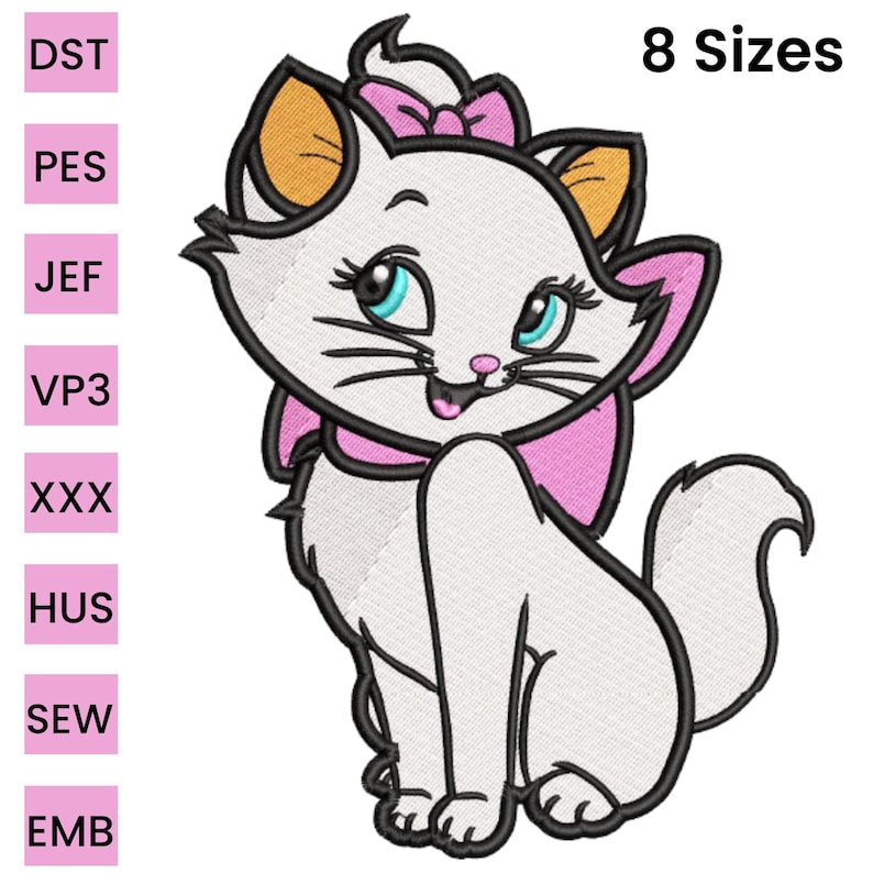 Cute Cat Embroidery Design, Cute Kitten Machine Embroidery File, Girl ...