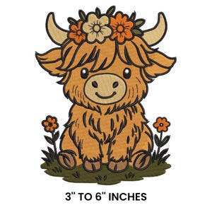 Highland Cow Machine Embroidery Design, Baby Highland Heifer Cow ...