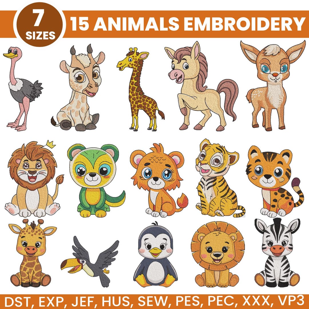 Baby Safari Animals Embroidery Design, Zoo Animal Machine Embroidery ...