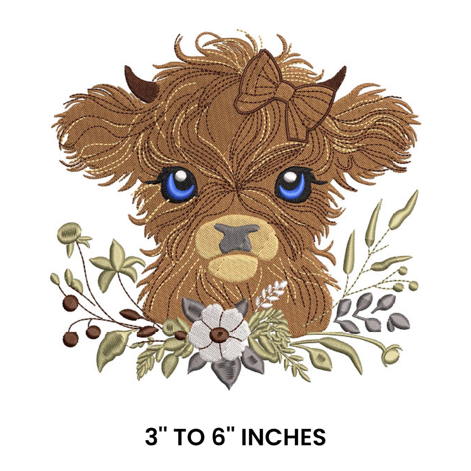 Highland Cow Machine Embroidery Design, Baby Highland Heifer Cow ...
