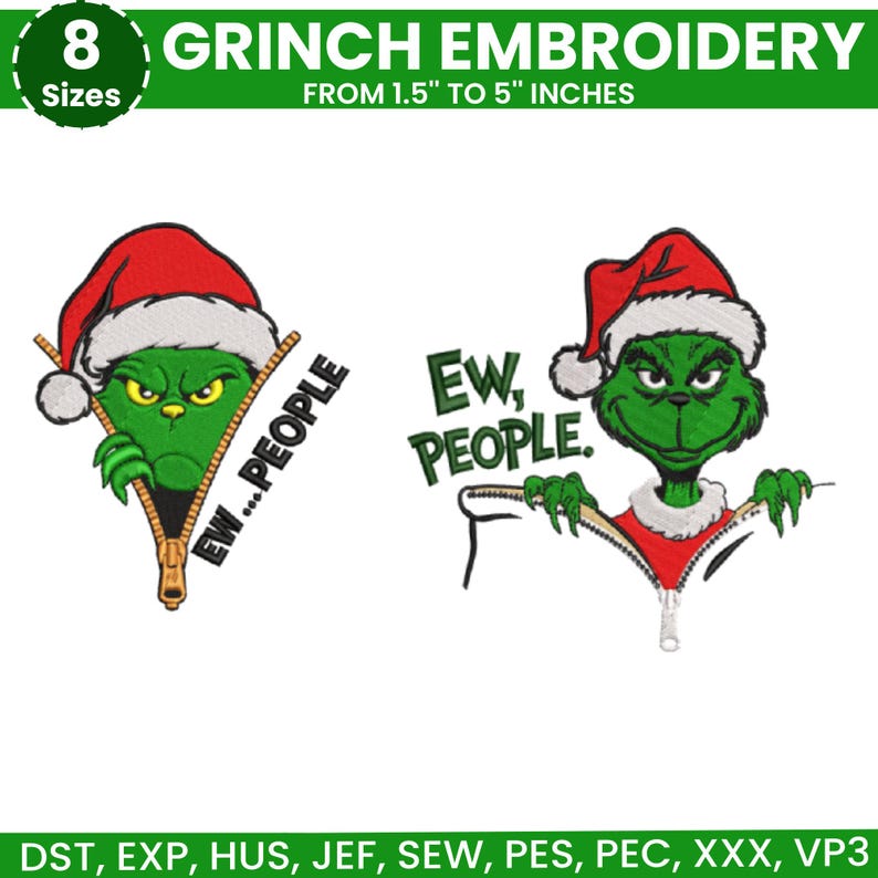 Grinch Embroidery Designs, Grinch Machine Embroidery, Christmas ...