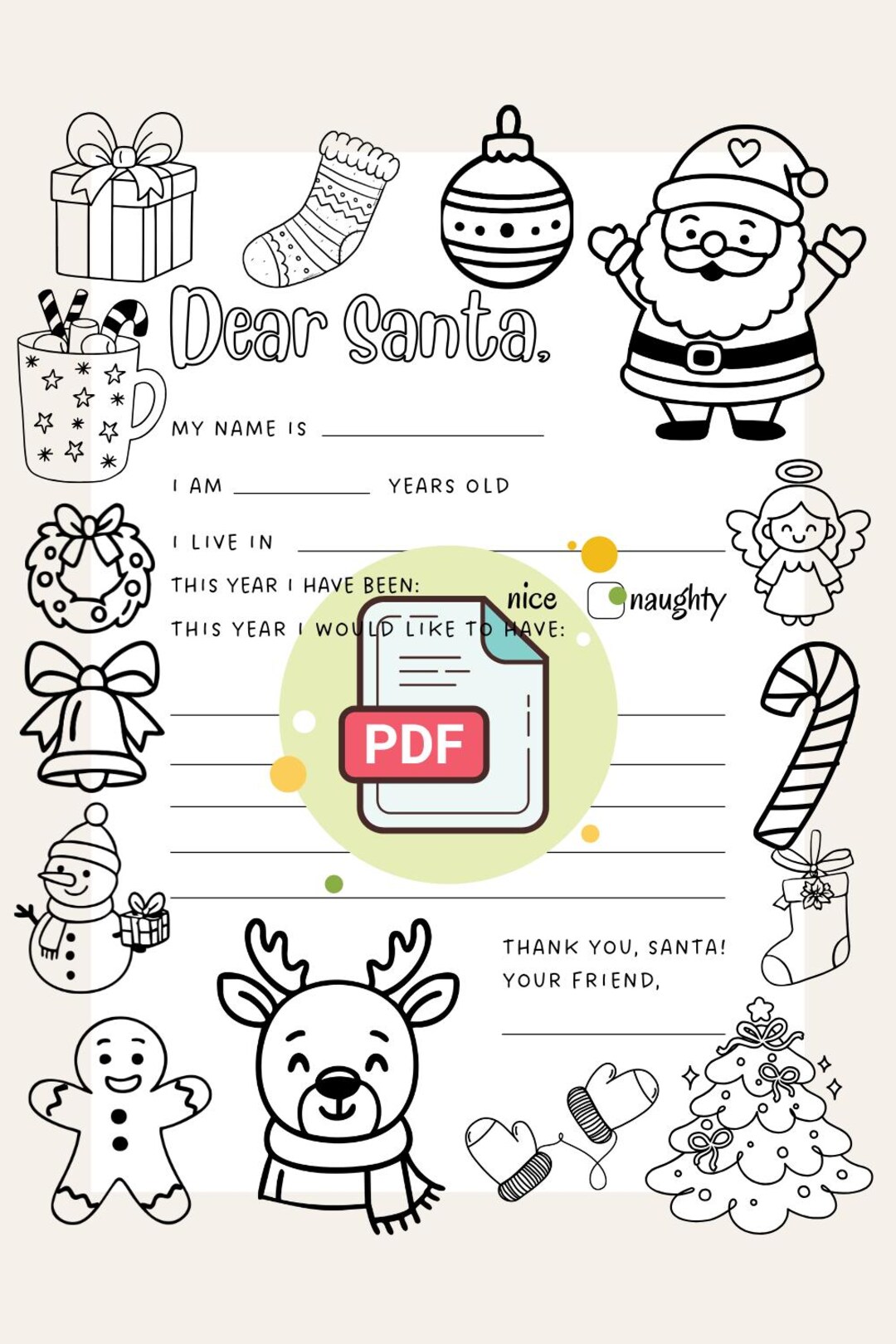 Printable Christmas List Coloring Page – Dear Santa Letter for Kids ...