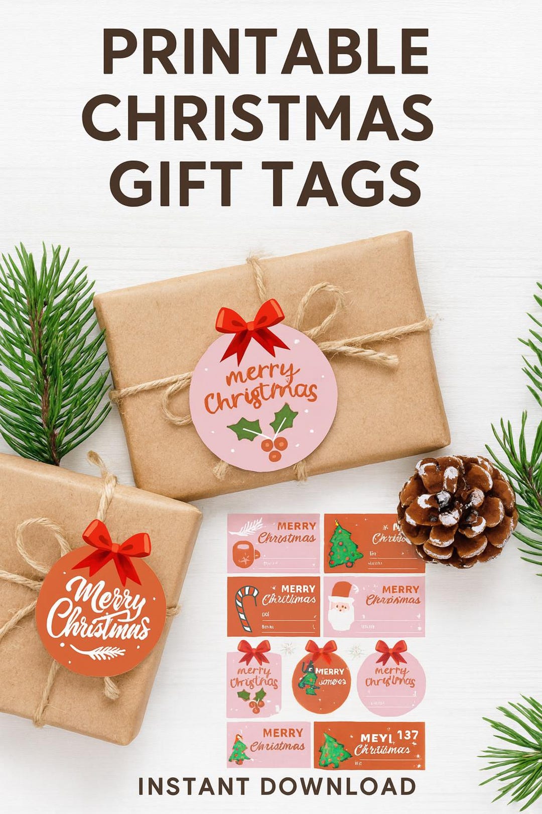 Printable Christmas Gift Tags – Pink & Red Holiday Set (instant ...