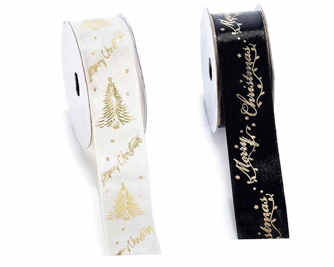 Christmas Ribbon Satin Gold Printed 5 Yards 1 Width - Etsy