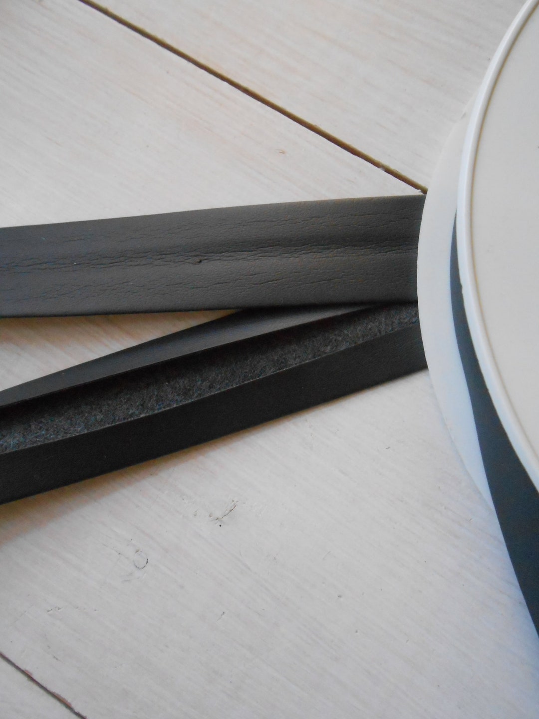 Vegan Leather Bias Tape Dark Grey Double Folded 1