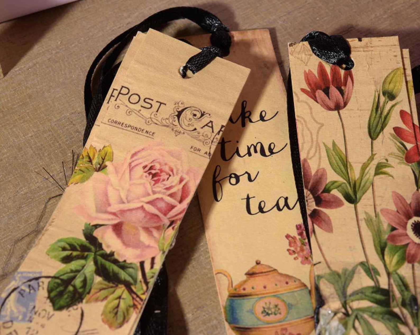 Stationery Bookmarks Vintage Style Satin Ribbon Set of 8 - Etsy