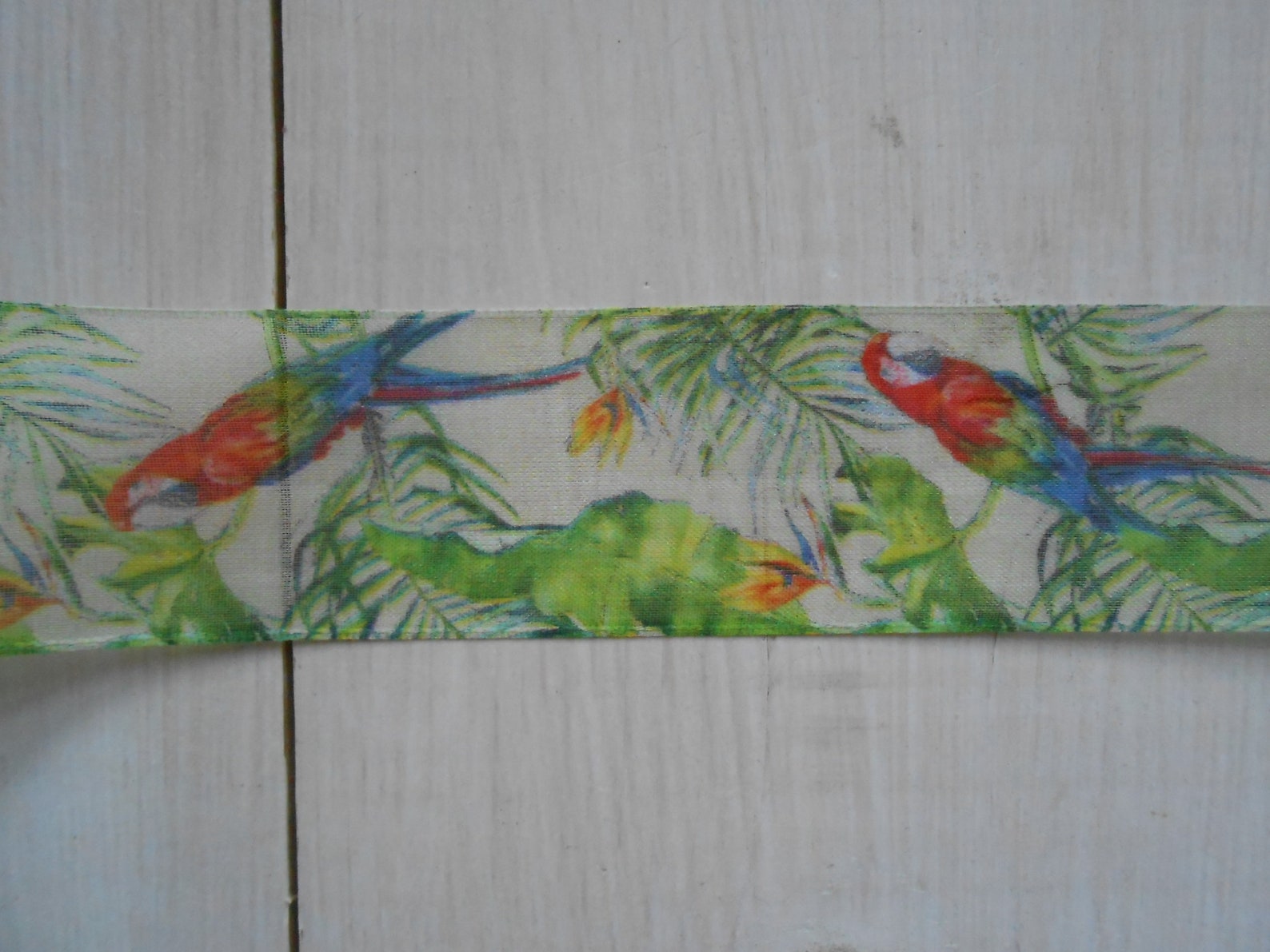 Ribbon Parrots Tropical Leaves Printed Organza 5 Yds 1 - Etsy