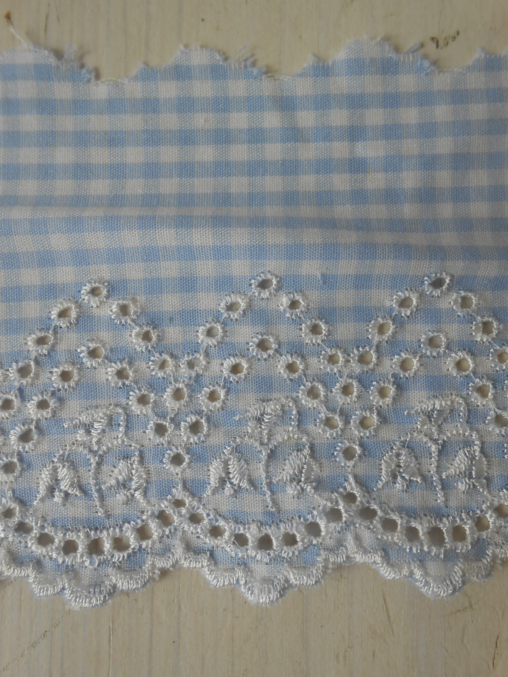 Lace Eyelet Blue Gingham Cotton 3 1/4" Width 1 Yard Anglaise Broderie ...