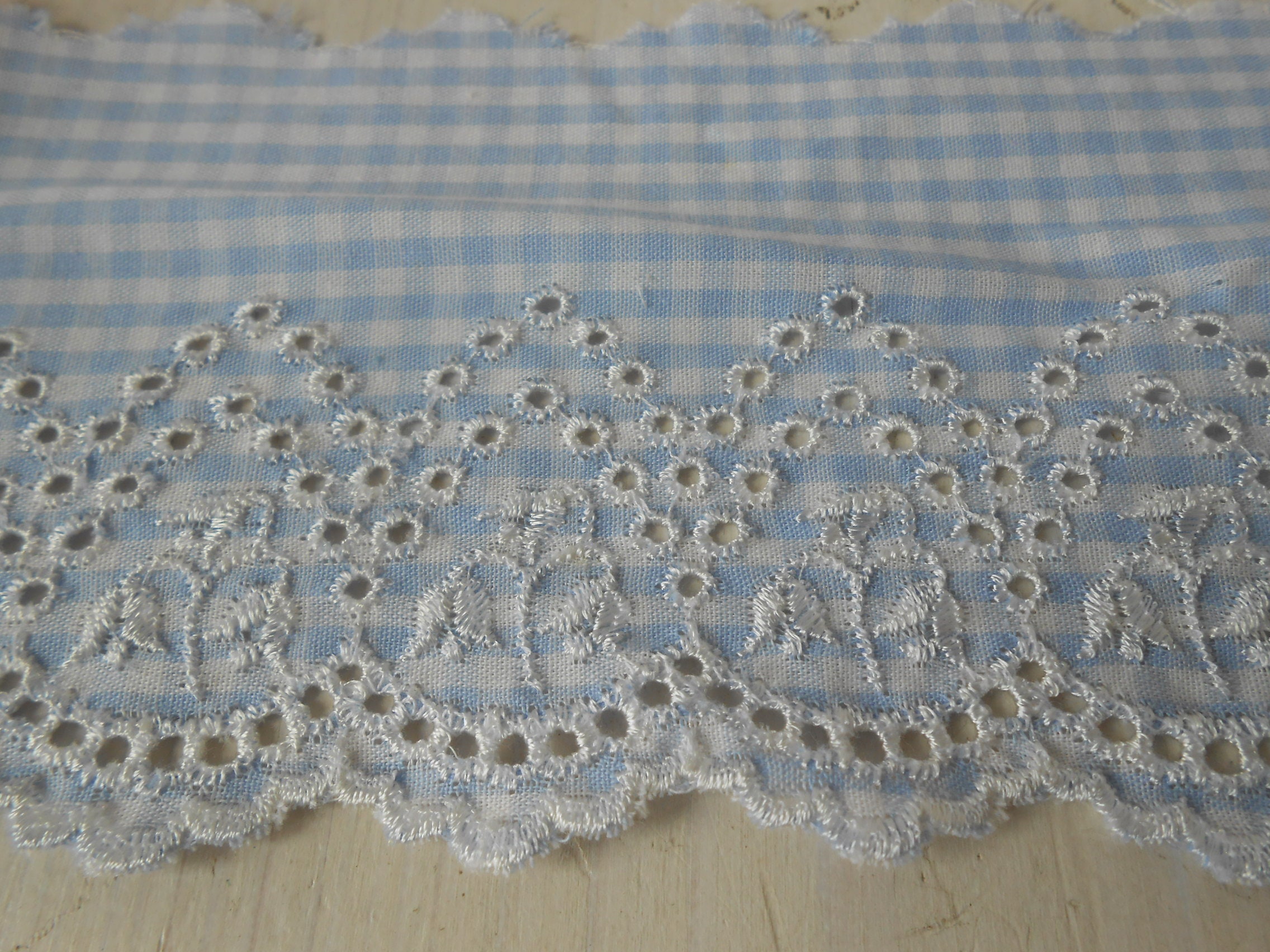Lace Eyelet Blue Gingham Cotton 3 1/4" Width 1 Yard Anglaise Broderie ...
