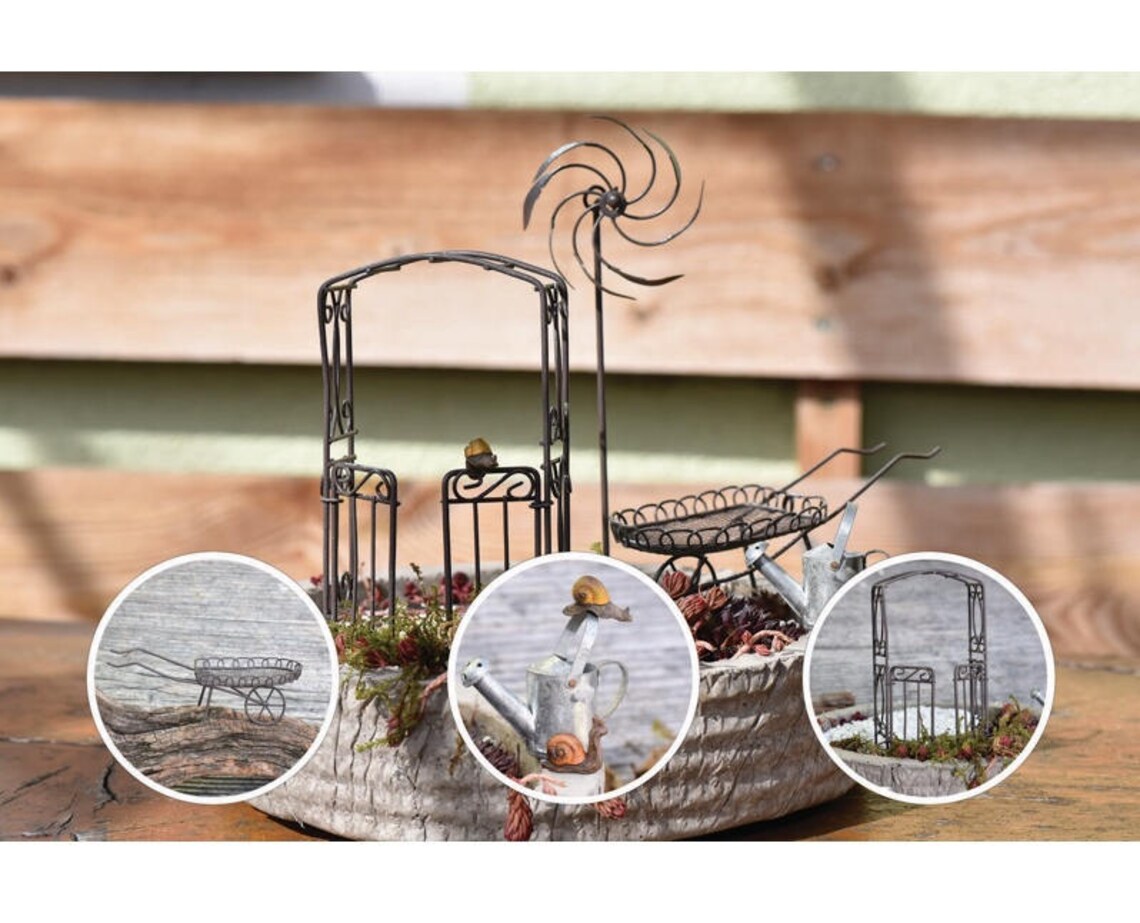Mini Garden Set Fairy Garden Furniture Outdoor Doll's House Furnishing ...