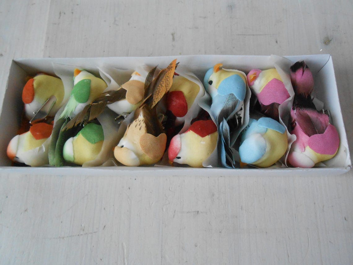 Artificial Mini Birds on Clip With Real Feather Set of 12 - Etsy