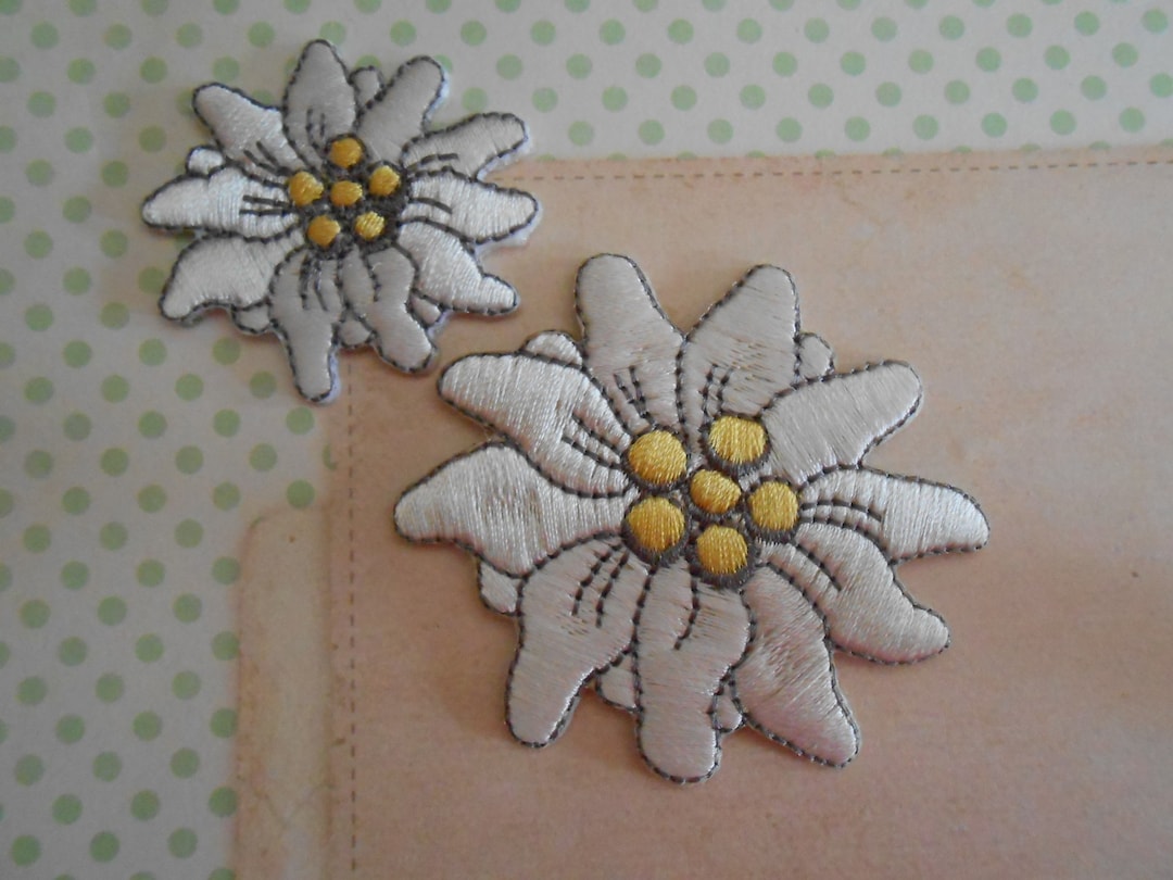 Edelweiss Iron on Embroidered Patch Applique Set of 2 - Etsy