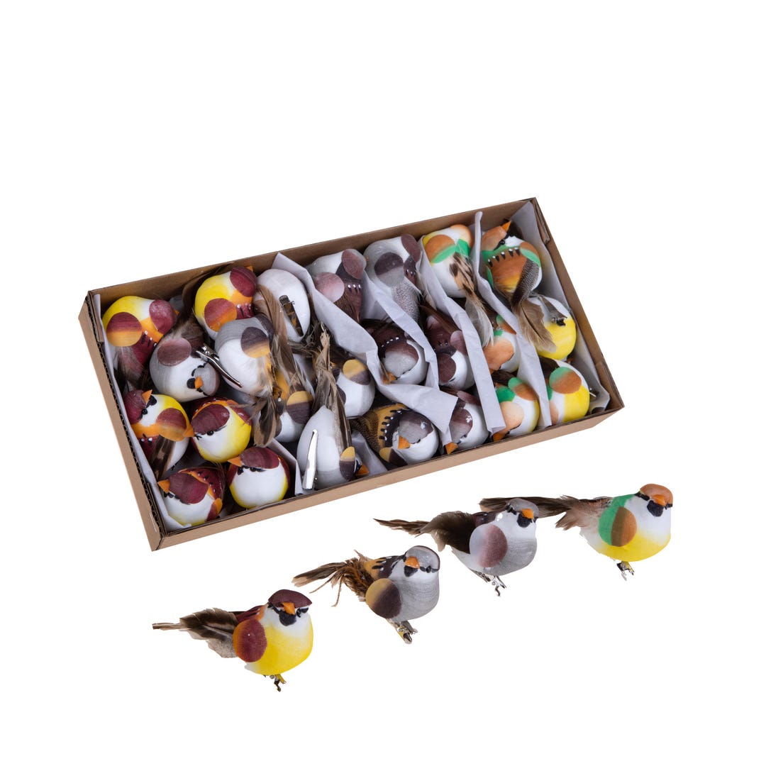 Artificial Birds on Clip With Real Feather Set of 12 - Etsy