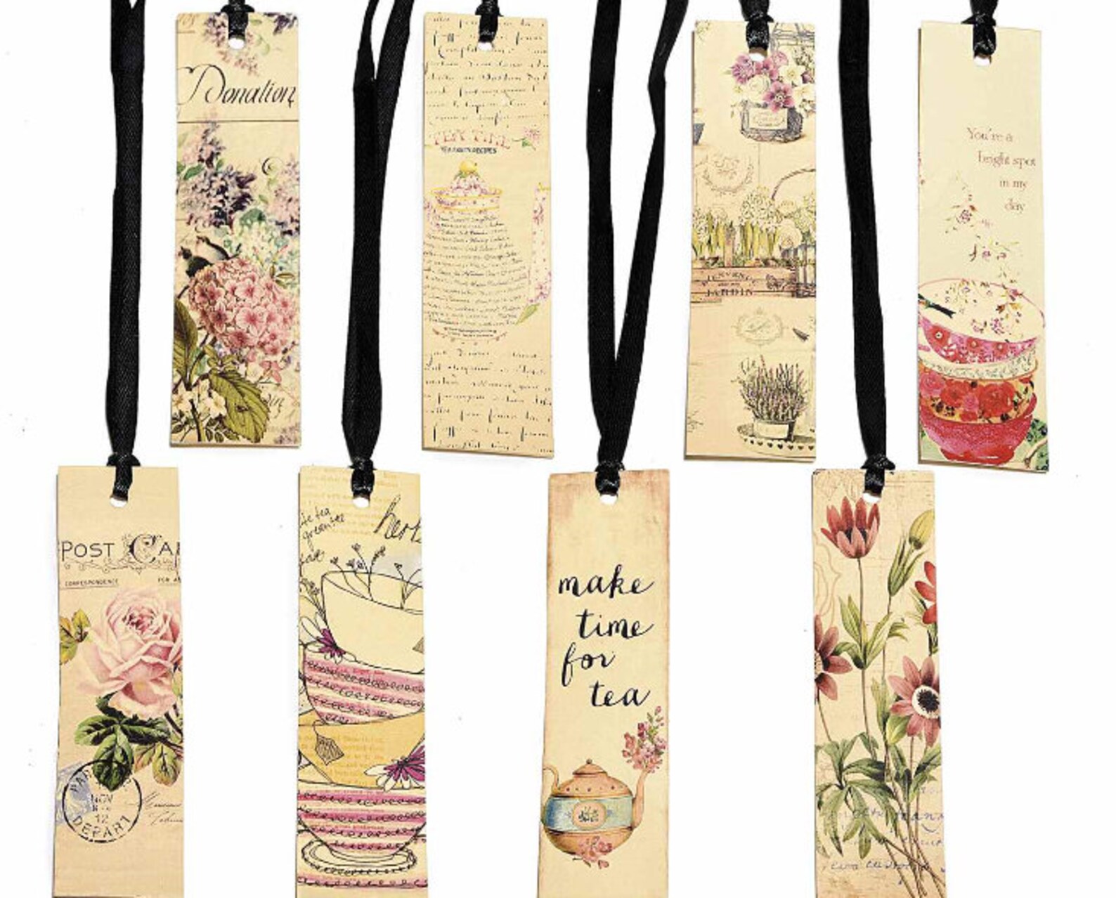 Stationery Bookmarks Vintage Style Satin Ribbon Set of 8 - Etsy