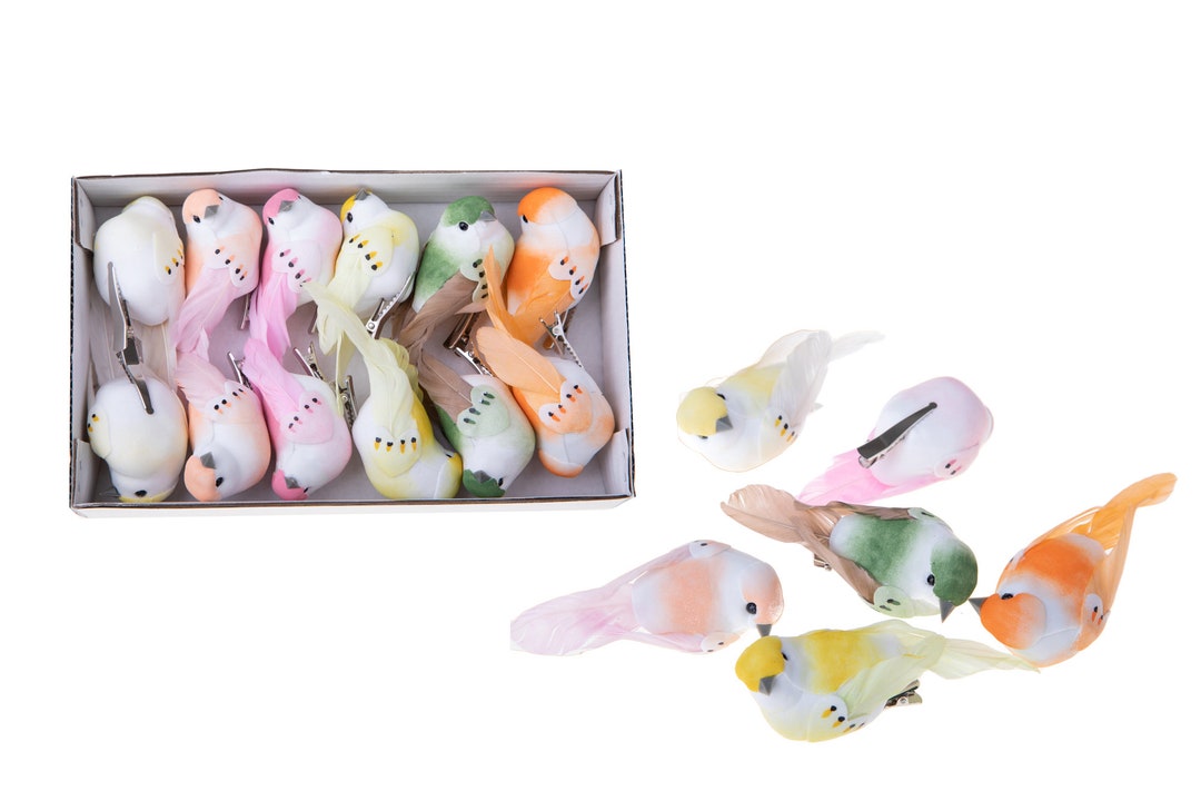 Artificial Mini Birds on Clip With Real Feather Set of 12 - Etsy