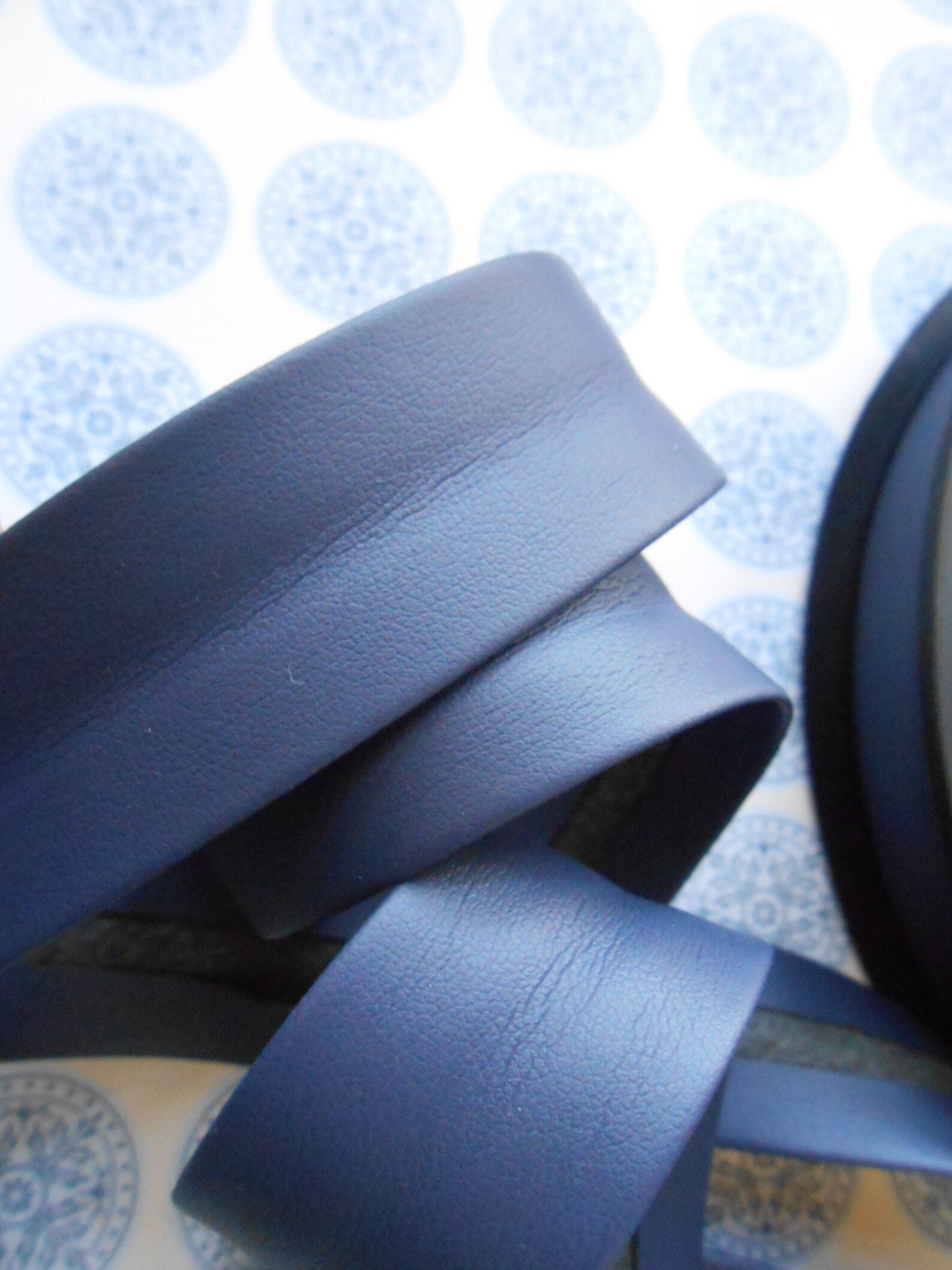 Vegan Leather Bias Tape Blue Double Folded 1