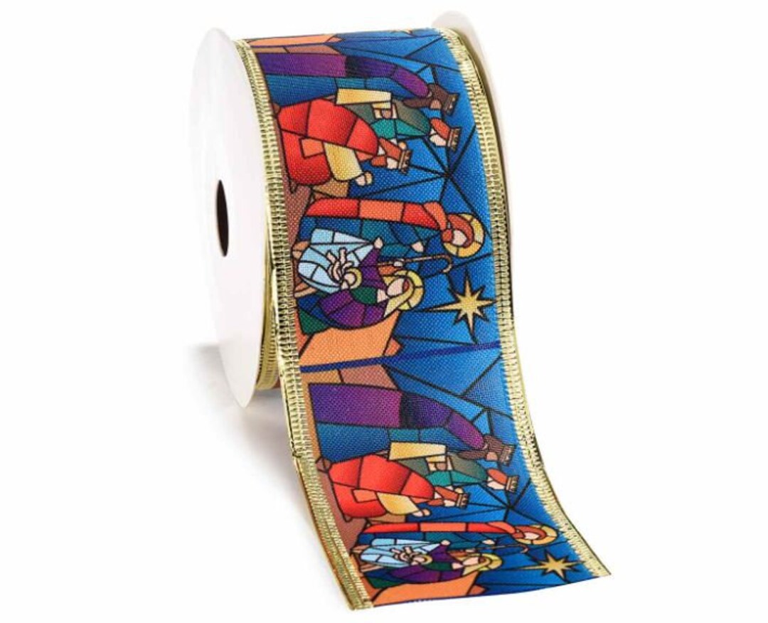 Christmas Ribbon Nativity Printed Wired Edge 2 1/2" Width 10 Mt Bulky ...