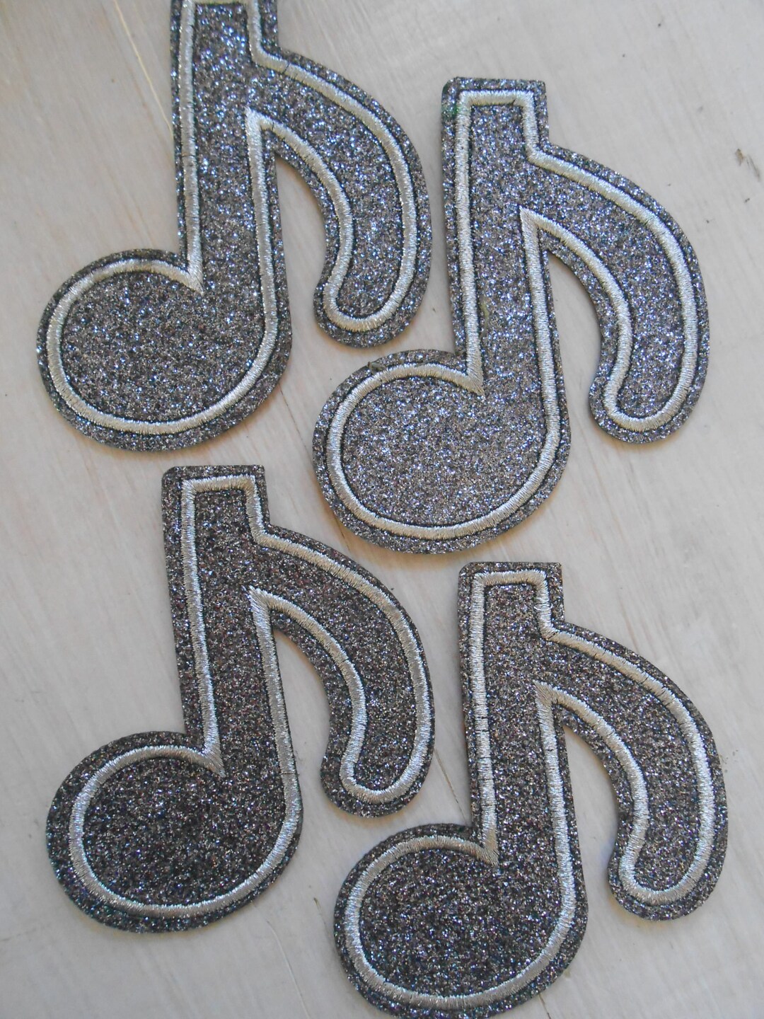 Patches Iron-on Musical Notes Grey Glitter Appliques Set of 2 - Etsy